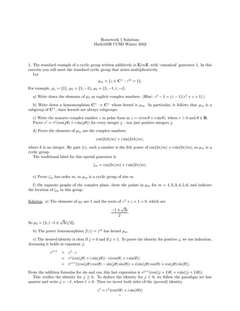 Homework 1 Solutions Abstract Algebra Ii Math 100b Docsity