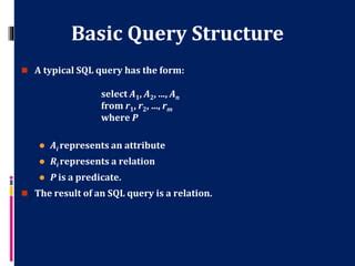 Data Base Management System - Basic Structure of SQL Queries | PPTX
