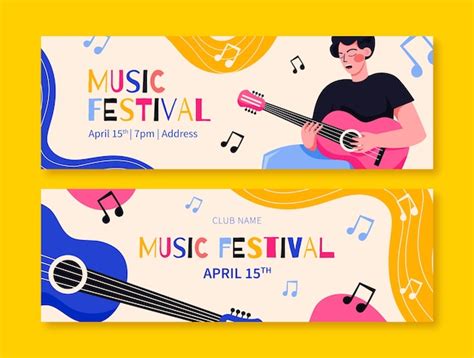 음악 축제 가로 배너 서식 파일 프리미엄 벡터