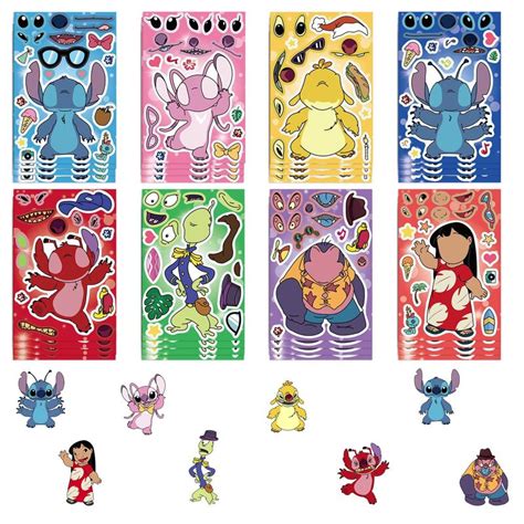 디즈니 스티치 만화 퍼즐 스티커 애니메이션 귀여운 어린이 얼굴 만들기 Diy 장난감 재미있는 조립 직소 어린이 소년 소녀 8 장 클래식 장난감