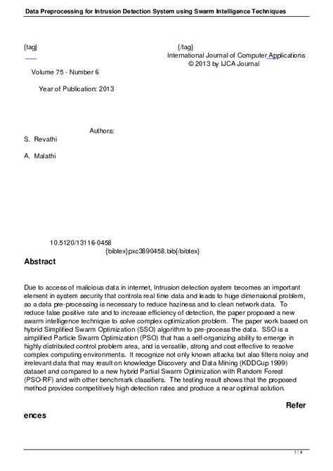 Pdf Data Preprocessing For Intrusion Detection System Using Swarm