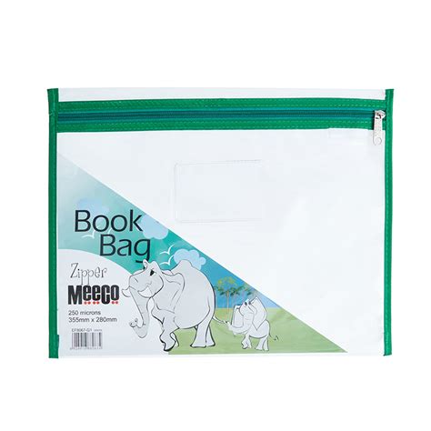 Book Bags Pvc Zip A4 Green Meeco