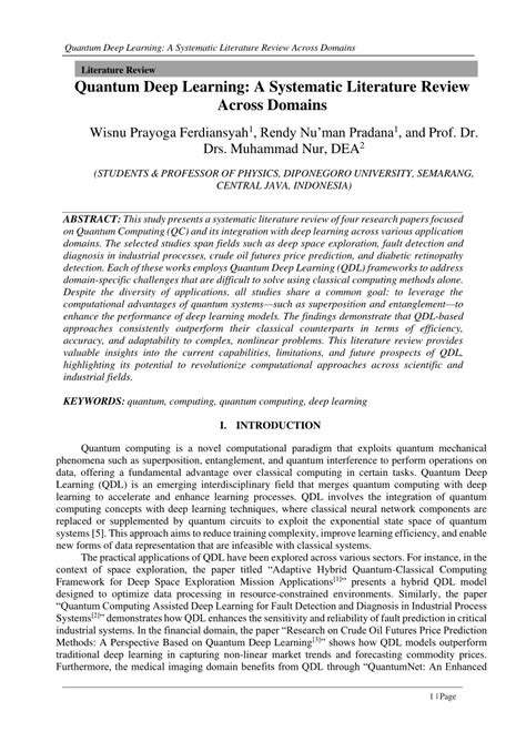 Pdf Quantum Deep Learning A Systematic Literature Review Across Domains Quantum Deep Learning