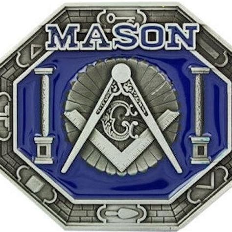 Mason Stone Crafters Belt Buckle Masonic Symbols Compass Blue Templar