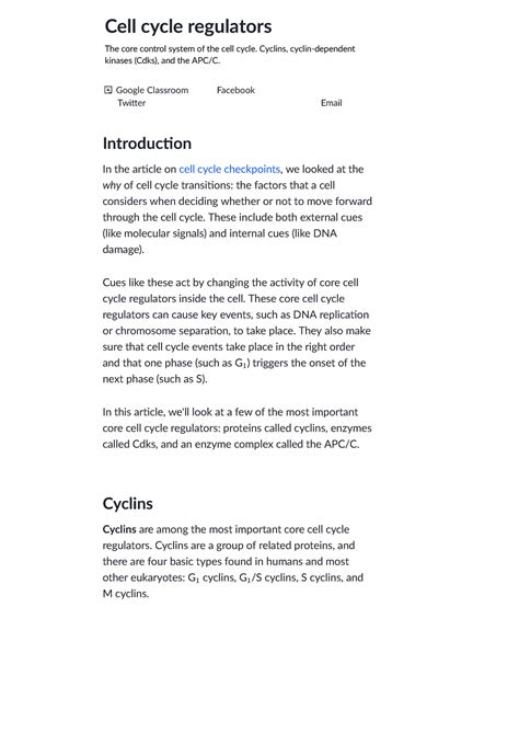 Cell Cycle Regulators Article Khan Academy The Core Control System Of The Cell Cycle