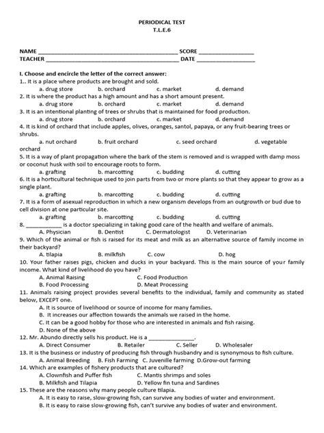Periodical Test Tle 6 Agri Pdf Grafting Food And Drink