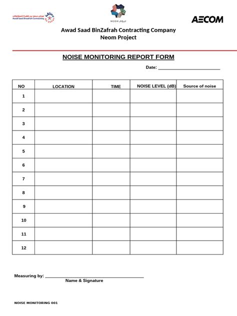 Noise Monitoring Report Form Pdf
