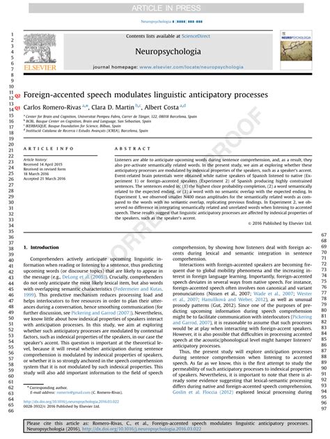 Pdf Foreign Accented Speech Modulates Linguistic Anticipatory Processes