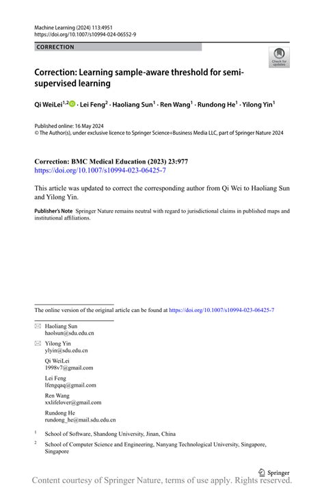 Correction Learning Sample Aware Threshold For Semi Supervised Learning