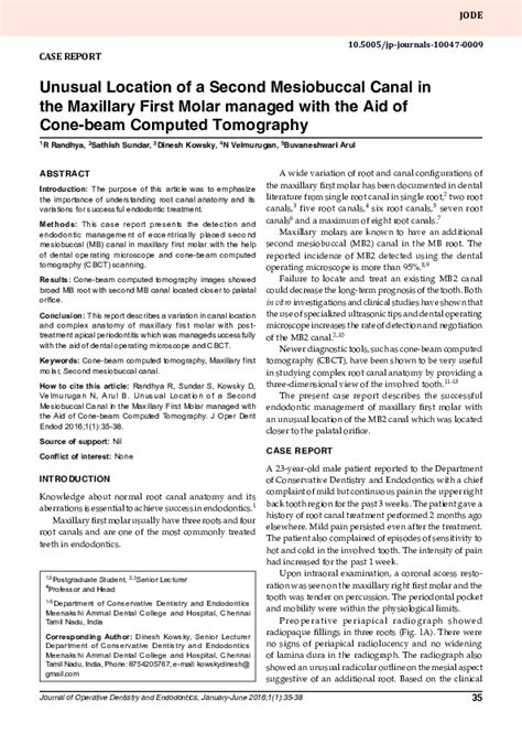 Pdf Unusual Location Of A Second Mesiobuccal Canal In The Maxillary First Molar Managed With