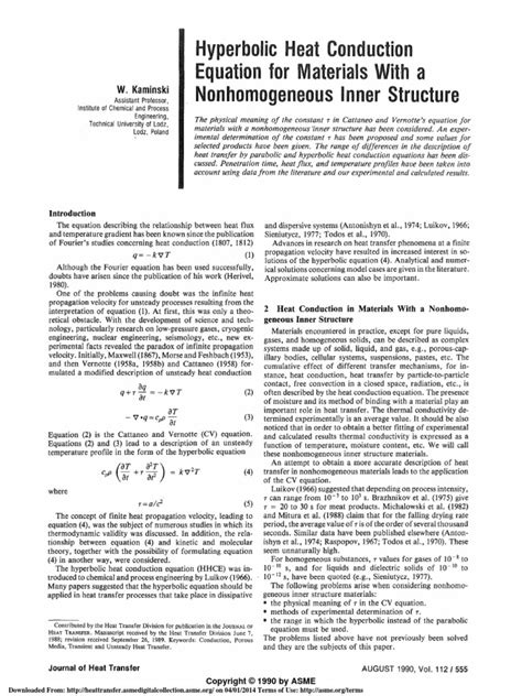 Hyperbolic Heat Conduction Equation For Materials With A Nonhomogeneous