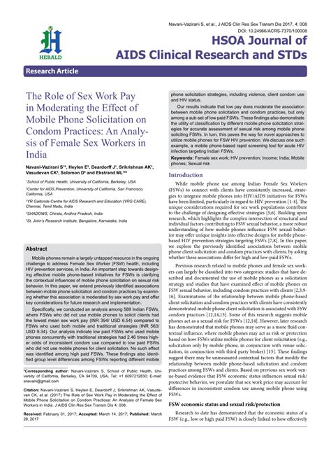 PDF The Role Of Sex Work Pay In Moderating The Effect Of Mobile Phone Solicitation On Condom