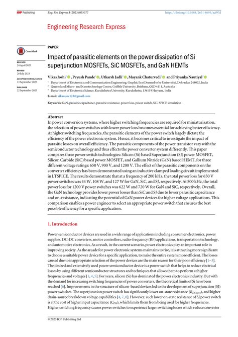 Impact Of Parasitic Elements On The Power Dissipation Of Si Superjunction Mosfets Sic Mosfets