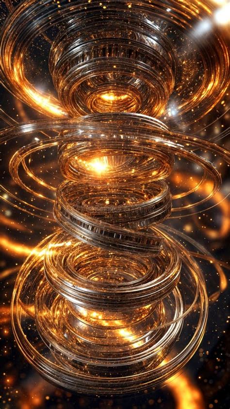 Abstract Golden Spiral With Glowing Lights Futuristic Digital Art And