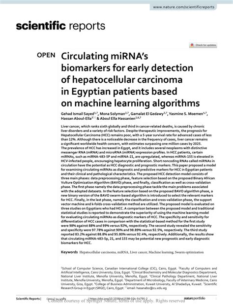 Pdf Circulating Mirnas Biomarkers For Early Detection Of