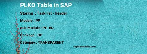 Plko Sap Table For Task List Header