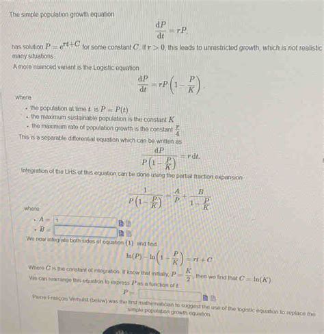 solved the simple population growth equation dp dt rp has solution p