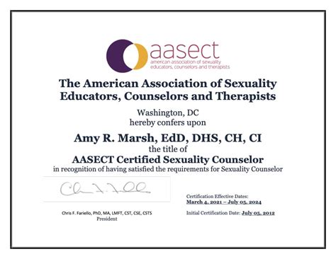AASECT Sexuality Counselor Certification Renewed Til 2024 Amy Marsh Sexologist Hypnotist
