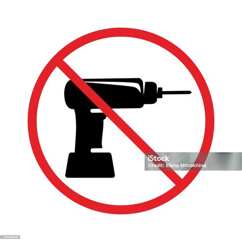 금지의 빨간색 원에 검은 스크루 드라이버 기호 드릴링 금지 금지 기호 디자인과 웹을 위해 흰색 배경에 고립된 벡터 일러스트레이션입니다 금지됨에 대한 스톡 벡터 아트 및 기타