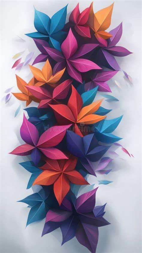 A Vibrant Arrangement Of Stylized Colorful Leaves Creating A Dynamic Visual Composition Stock