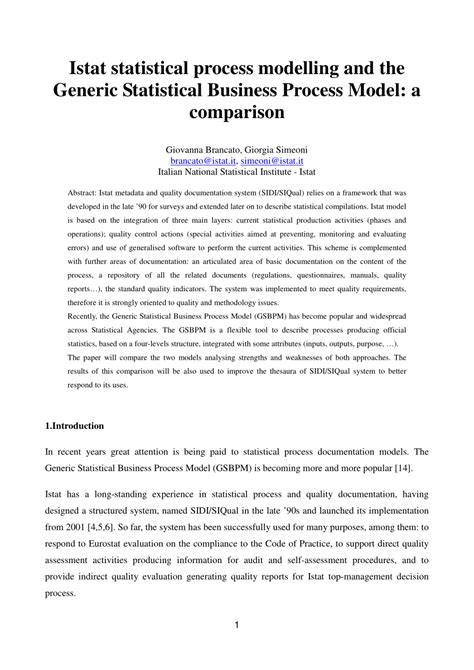 Pdf Istat Statistical Process Modelling And The Generic Statistical Business Process Model A