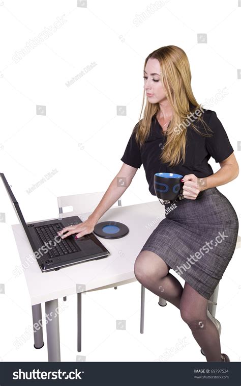 Beautiful Sexy Woman Sitting On Desk Stock Photo Shutterstock