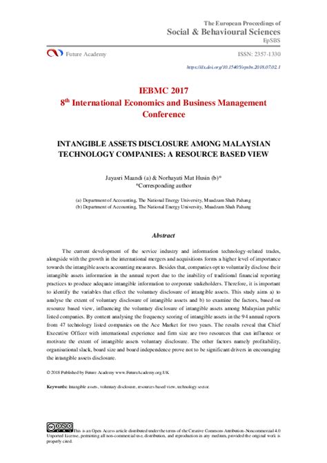 Pdf Intangible Assets Disclosure Among Malaysian Technology Companies