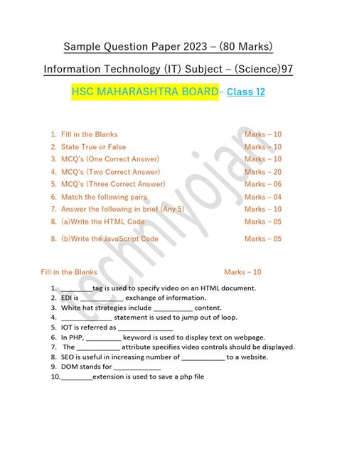 It Sample Paper 2023 Pdf Java Script Php