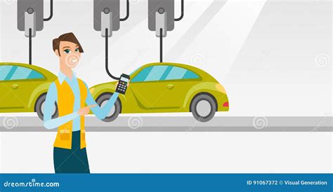 Worker Controlling Automated Assembly Line For Car Stock Vector