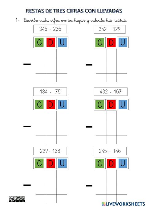 Restas Con Llevadas De Tres Cifras Liveworksheets