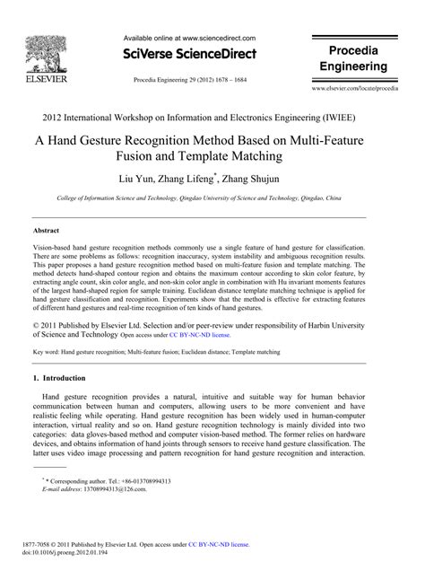 pdf a hand gesture recognition method based on multi feature fusion