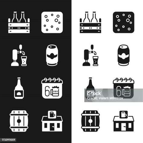 맥주 캔 유리로 탭 맥주병 팩 거품 성 패트릭 데이 달력 상점 건물 상점 및 나무 통 아이콘을 설정합니다 벡터 0명에 대한 스톡 벡터 아트 및 기타 이미지 Istock