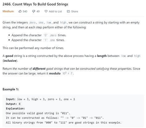 Daily Leetcode Challenge 2466 Count Ways To Build Good Strings