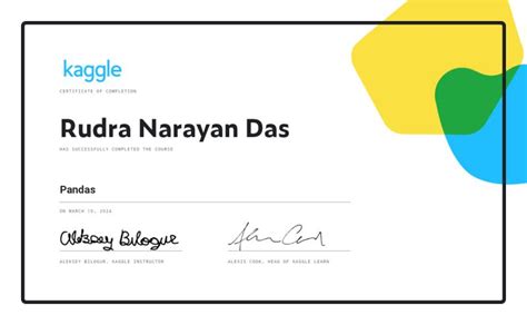 Completed Kaggle Pandas Course Rudra Narayan Das Posted On The Topic