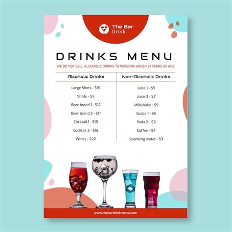 Free Vector Drink Menu Template Design
