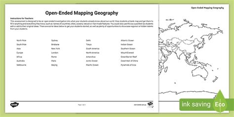 Open Ended Mapping Geography Assessment Sheet Teacher Made