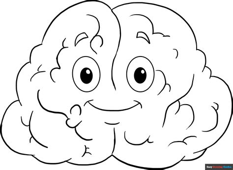 Brain Drawing Simple Cartoon Outline Clipart Black White Line Sketch