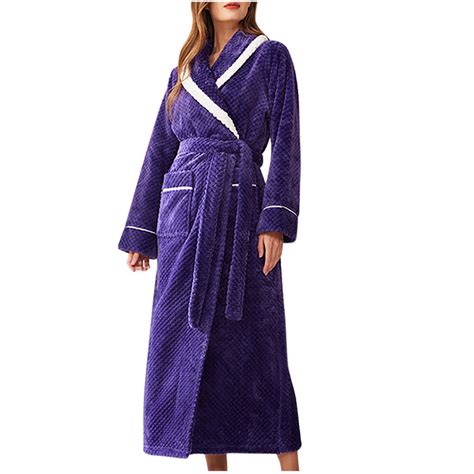 Czhjs Spa Plush Pajama Long Robe Warm Winter Nightdress Lounge Robe