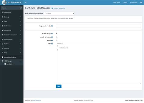 CSS Manager NopCommerce Frontier Commerce Solutions