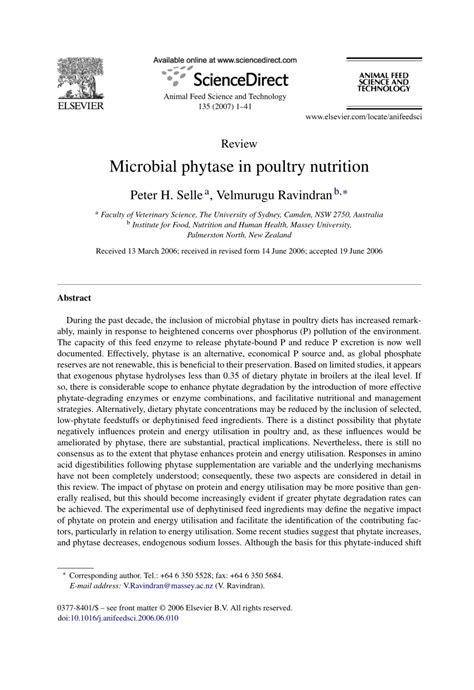 Pdf Microbial Phytase In Poultry Nutrition