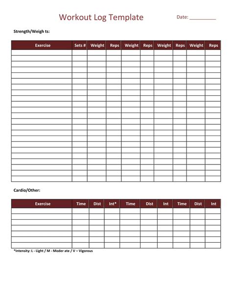 Strength Training Template Excel