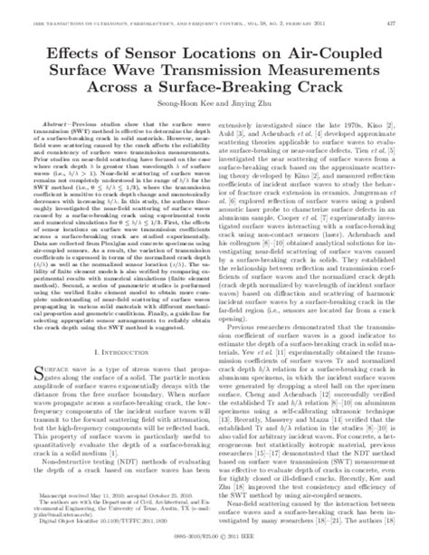 Pdf Effects Of Sensor Locations On Air Coupled Surface Wave Transmission Measurements Across A