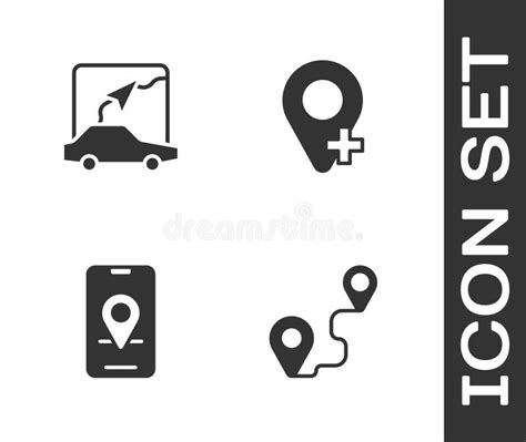 Set Route Location City Map Navigation And Location Icon Vector
