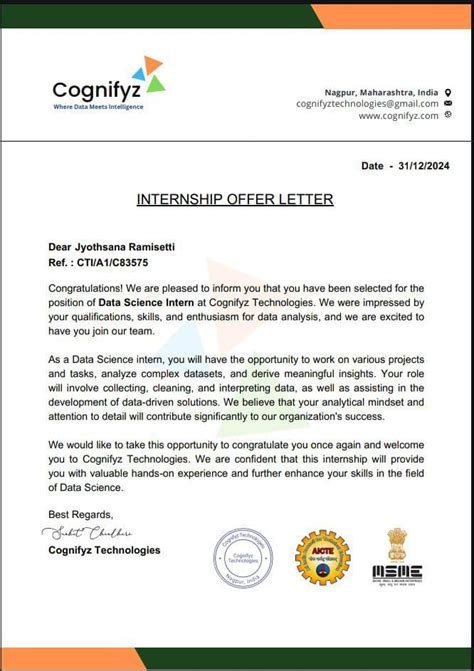 Joshna Ramisetti On Linkedin Datascience Internship Cognifyz Learningandgrowth