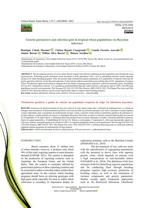 Pdf Genetic Parameters And Selection Gain In Tropical Wheat