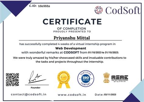 Priyanshu Mittal On Linkedin Webdevelopment Internship Codsoft Cip