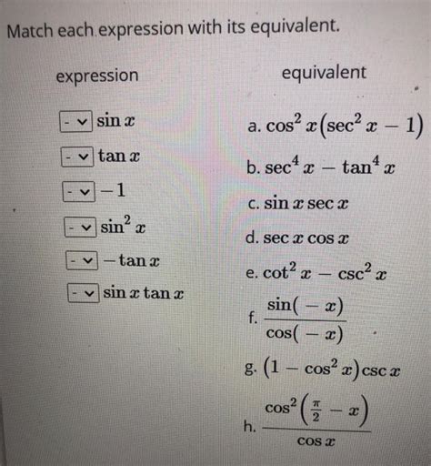 Solved Match Each Expression With Its Equivalent Expression Chegg