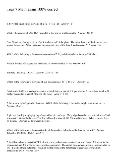 Teas 7 Math Exam 100 Correct Scholarfriends