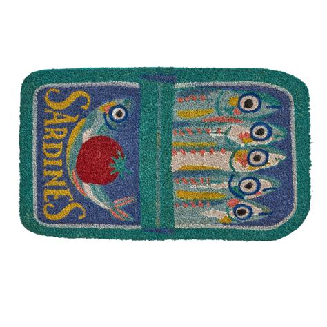 Blue And Aqua Tinned Sardines Hand Tufted Coir Doormat World Market