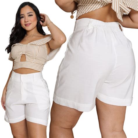 Short Feminino Bermuda Meia Coxa Cintura Alta Meia Coxa Casual Moda Ver O Shopee Brasil